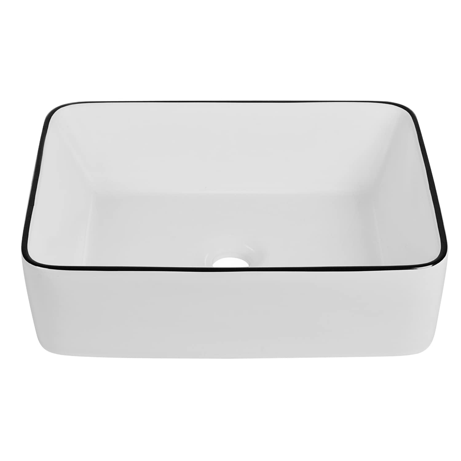 DeerValley DV-1V0002 Bathroom Sink 19" x 15" Bathroom Vessel Sink Rectangular Above Counter Vessel Sink, White Body Black Trim