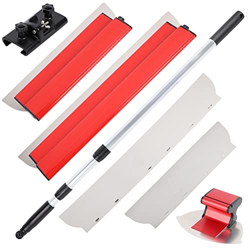 Crystmetal Drywall Skimming Blade Set 16" /24" Blades + 32"-80" Extension Handle + Arc Scraper, Wall-Board with enhanced 0.5mm Stainless Steel Knife