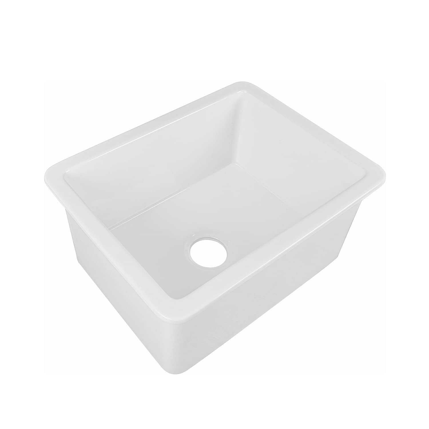 Single Bowl Drop in Kitchen Sink DeerValley DV-1K515 Glen 24" L x 18" W Fireclay Undermount Kitchen Sink White Deep Bowl Sink with Sink Grid and Basket Strainer