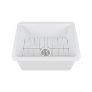 Single Bowl Drop in Kitchen Sink DeerValley DV-1K515 Glen 24" L x 18" W Fireclay Undermount Kitchen Sink White Deep Bowl Sink with Sink Grid and Basket Strainer