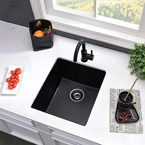 17 Inch Black Bar Sink Undermount - VASOYO 17"x19" Black Undermount Wet Bar Prep Kitchen Sink Dual Mount Granite Undermount Kitchen Sink Single Bowl Quartz Sink Small Bar Sink Rv Sink