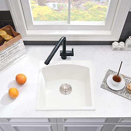 18 Inch Bar Sink Drop In - VASOYO 18"x18" White Drop in Bar Sink Topmount Kitchen Sink Granite Kitchen Sink Single Bowl Rv Kitchen Sink Outdoor Sink with Bottom Grid & Drain