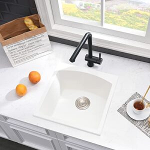 18 Inch Bar Sink Drop In - VASOYO 18"x18" White Drop in Bar Sink Topmount Kitchen Sink Granite Kitchen Sink Single Bowl Rv Kitchen Sink Outdoor Sink with Bottom Grid & Drain