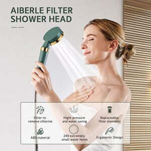 Aiberle Filter Shower Head with 5 Filters, High Pressure Handheld Shower Head Sprays, Double Layer Filtration System Shower Filter Head Sprayer with Non-Slip ABS Material, Spa Showerheads, No Hose