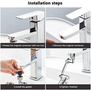 Faucet Extender Aerator Universal 1080 Rotation Faucet Sink Sprayer Attachment Swivel Robotic Arm Faucet Adapter for Kitchen Bathroom Laundry, 2 Water Outlet Modes