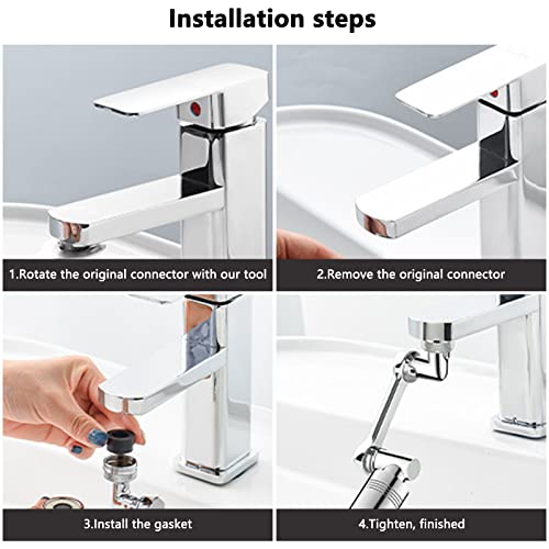 Faucet Extender Aerator Universal 1080 Rotation Faucet Sink Sprayer Attachment Swivel Robotic Arm Faucet Adapter for Kitchen Bathroom Laundry, 2 Water Outlet Modes