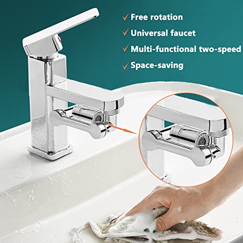 Faucet Extender Aerator Universal 1080 Rotation Faucet Sink Sprayer Attachment Swivel Robotic Arm Faucet Adapter for Kitchen Bathroom Laundry, 2 Water Outlet Modes