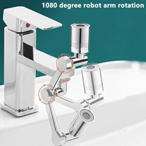 Faucet Extender Aerator Universal 1080 Rotation Faucet Sink Sprayer Attachment Swivel Robotic Arm Faucet Adapter for Kitchen Bathroom Laundry, 2 Water Outlet Modes