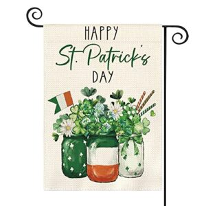 avoin colorlife happy st patricks day lucky shamrock garden flag 12x18 inch double sided, 17 march mason jar yard outdoor flag