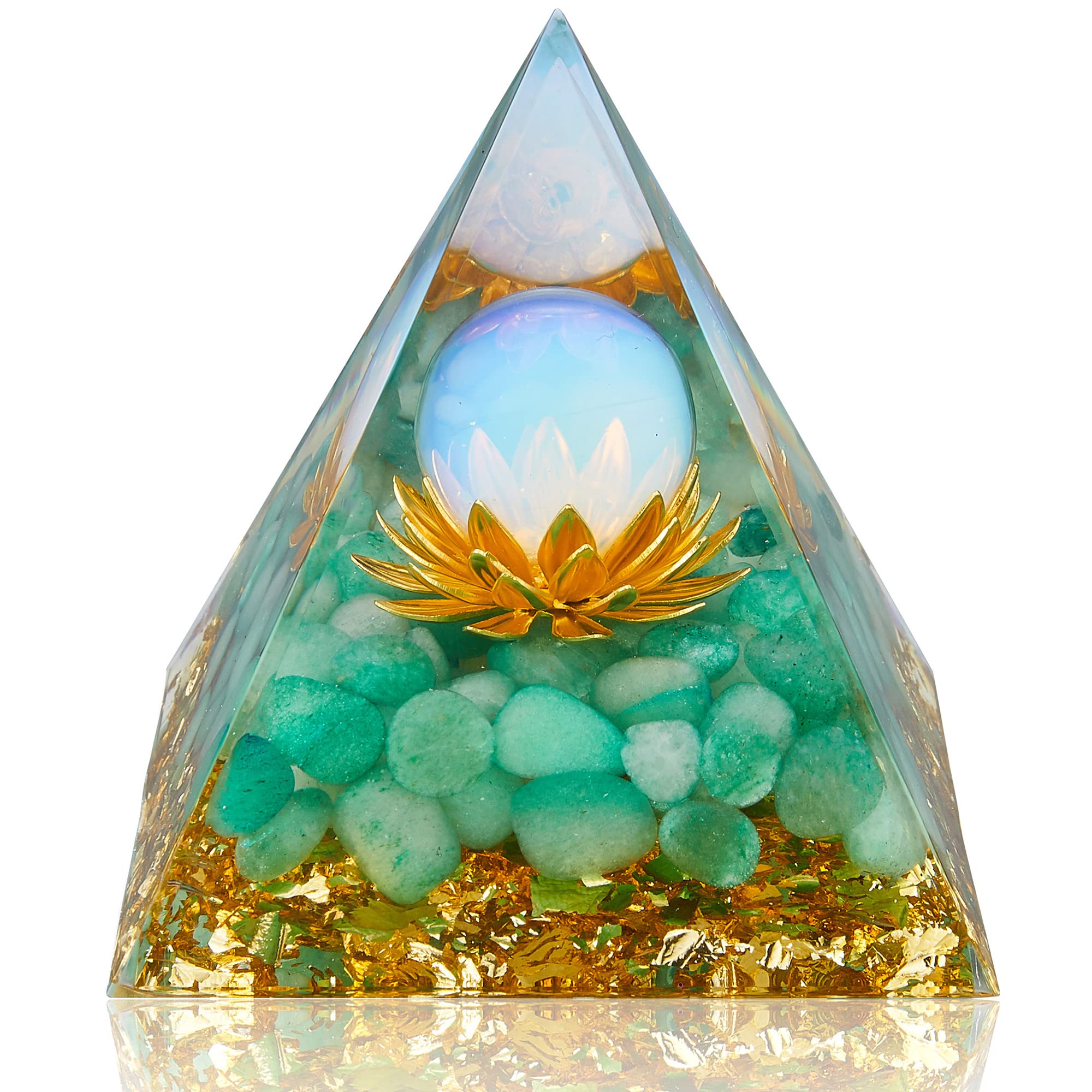 Orgone Pyramid Crystal Healing Stone Energy Generator Healing Crystals Chakra Crystal Healing Meditation Crystal Sphere Orgonite Pyramid Crystal Women Gift (Green Aventurine&white Jade)