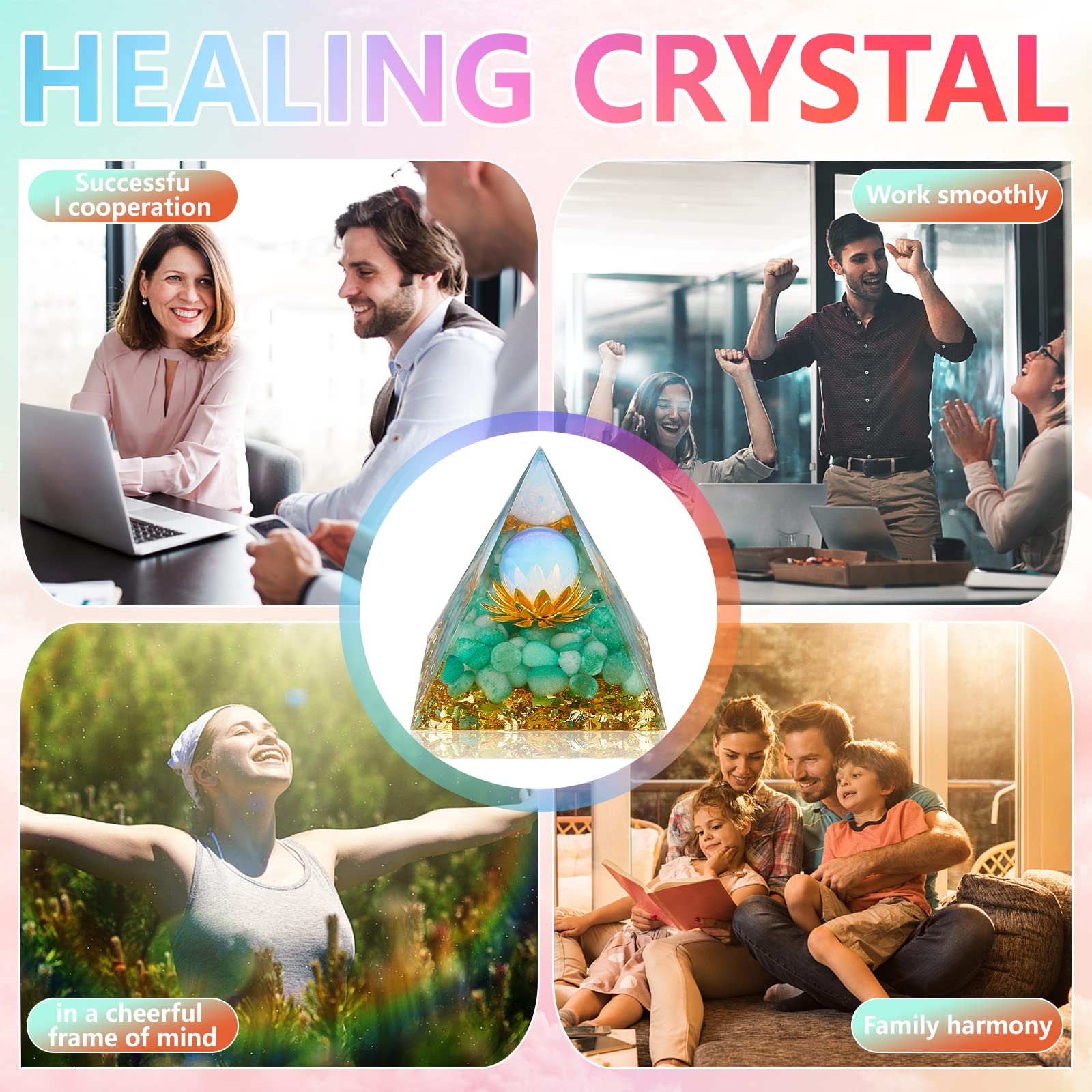 Orgone Pyramid Crystal Healing Stone Energy Generator Healing Crystals Chakra Crystal Healing Meditation Crystal Sphere Orgonite Pyramid Crystal Women Gift (Green Aventurine&white Jade)