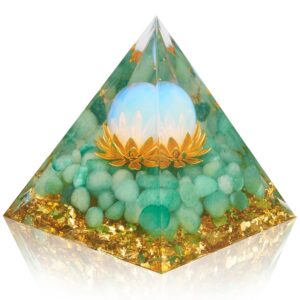 Orgone Pyramid Crystal Healing Stone Energy Generator Healing Crystals Chakra Crystal Healing Meditation Crystal Sphere Orgonite Pyramid Crystal Women Gift (Green Aventurine&white Jade)