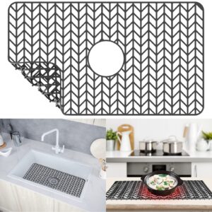 sink protectors for kitchen sink, non-slip silicone sink mat for bottom of kitchen sink, 26 x 14 inches kitchen sink mats grid with center drain for farmhouse stainless steel ceramic sink