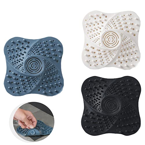 Shower Drain Filter Hair Catcher,Sauqre Bathroom Drain Cover Silicone Hair Stopper Shower Sink Strainer with Suction Cup,Easy to Install and Clean, Suit for Bathroom Bathtub and Kitchen 3PCS