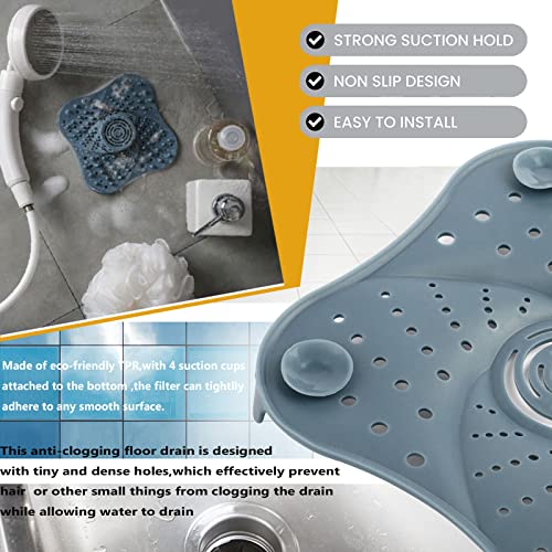 Shower Drain Filter Hair Catcher,Sauqre Bathroom Drain Cover Silicone Hair Stopper Shower Sink Strainer with Suction Cup,Easy to Install and Clean, Suit for Bathroom Bathtub and Kitchen 3PCS