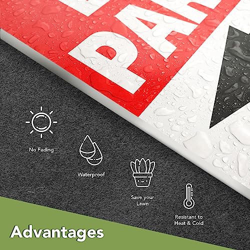 4 PC Event Parking Signs with Arrows - 16 x 12 Double Sided Coroplast Parking Signs for Event - Wedding Parking Signs with Stake - Event Parking Sign Red