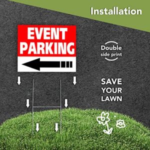 4 PC Event Parking Signs with Arrows - 16 x 12 Double Sided Coroplast Parking Signs for Event - Wedding Parking Signs with Stake - Event Parking Sign Red