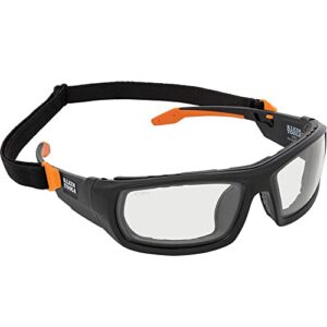 klein tools 60538 gasket safety glasses, professional ppe protective eyewear, full frame, scratch resistant, anti-fog, indoor/outdoor lens