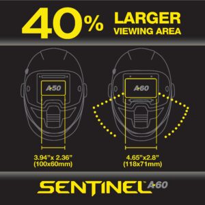 ESAB® Sentinel™ A60 Welding Helmet, Black Low-Profile Design, High Impact Resistance Nylon, Large Viewing Area 4.65 in x 2.80 in