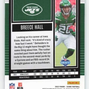 2022 SCORE #330 BREECE HALL RC ROOKIE NEW YORK JETS FOOTBALL NFL