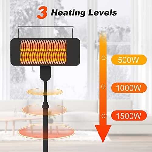 Patio Heater Garage 1500W Heater-Outdoor With 3 Modes Fast Heating, Electric Heaters Wall-Mounted/Standing Height & Angle Adjustable,Tip-Over & Overheat Protection,Garage, Backyard, Camping