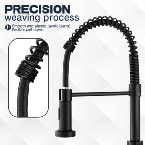 ZSW Kitchen Faucets with Pull Down Sprayer, Commercial Industrial Spring Single Handle Stainless Steel & Solid Brass Kitchen Sink Faucets for Farmhouse Camper Kitchen Rv (Matte Black)