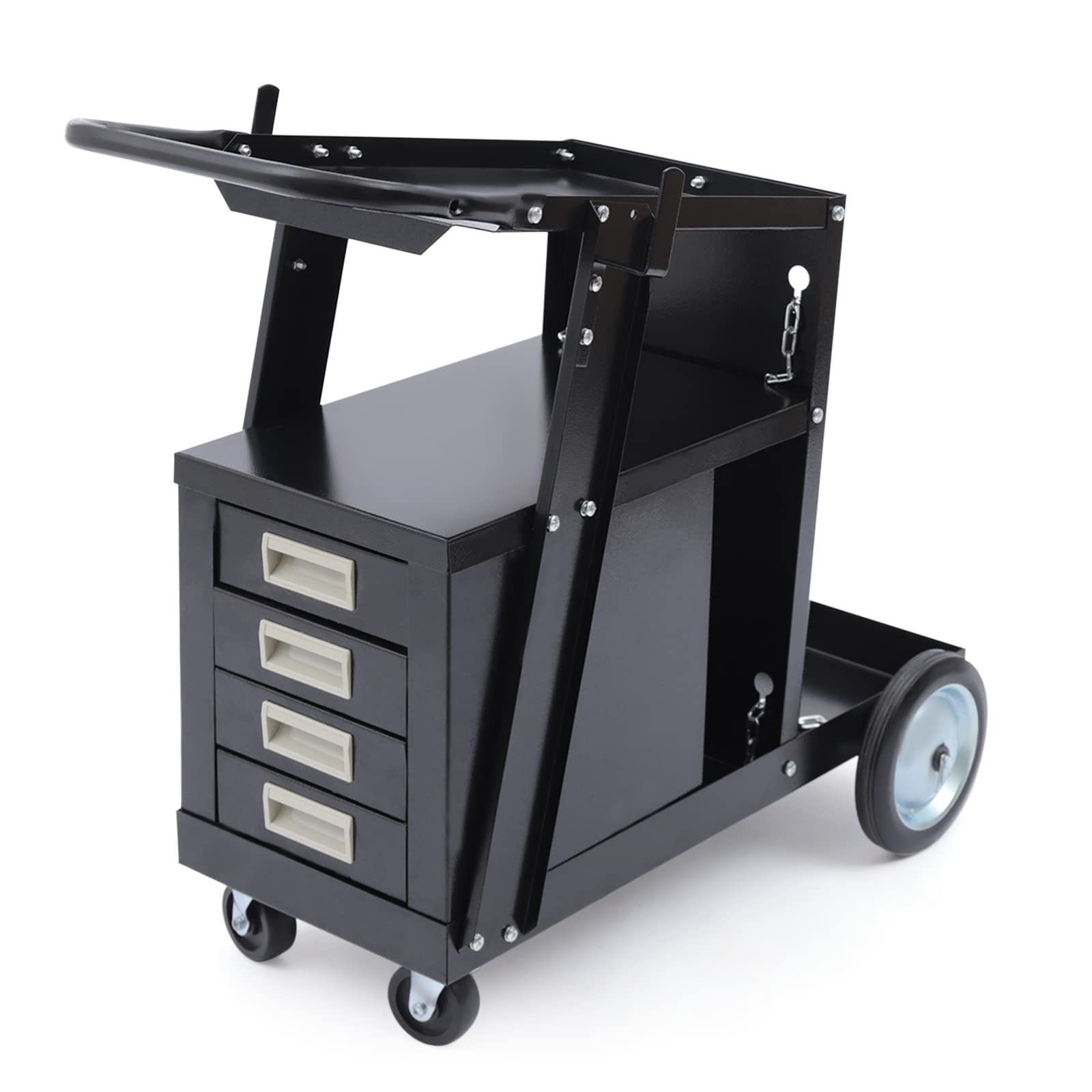 Rolling Welding Cart with 4 Drawers - Heavy Duty Steel Cabinet Welding Cart with Wheels and Gas Tank Storage for TIG MIG Welder and Plasma Cutter - 176Lbs Weight Capacity