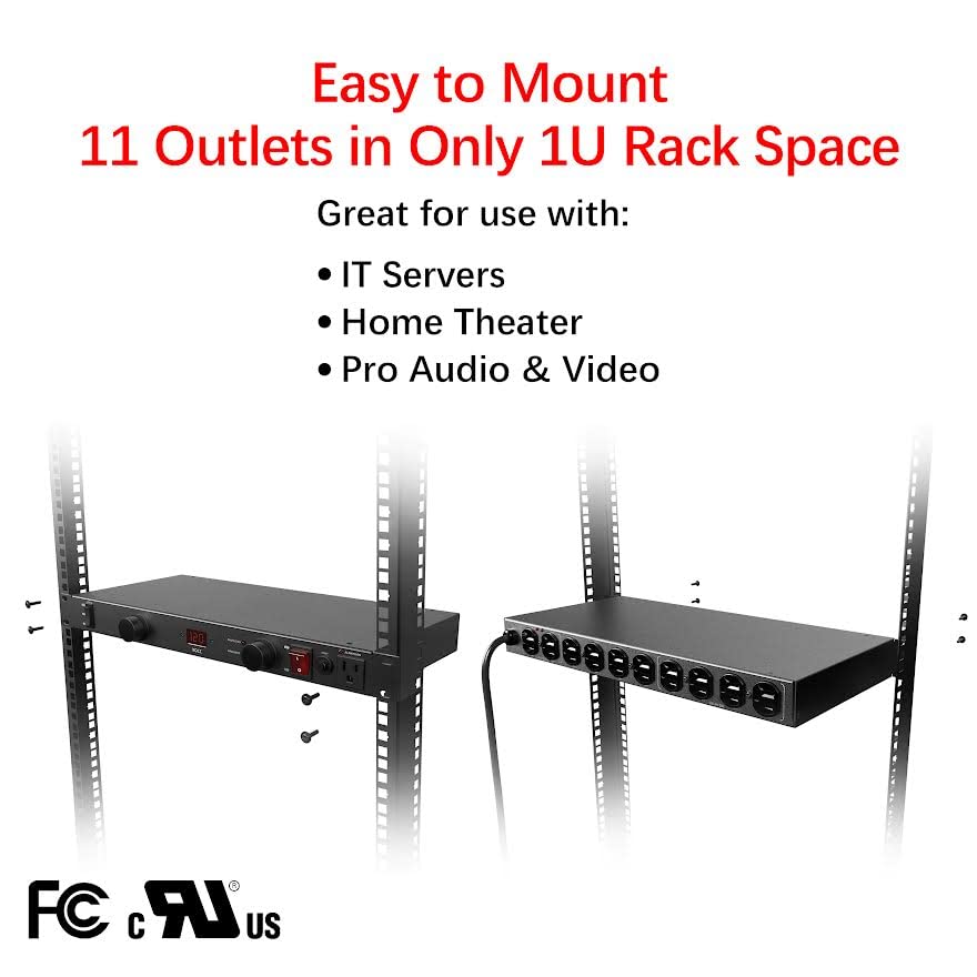 Clear Power 11-Outlet 2160J Rackmount Surge Protector PDU w/LED Lights & 10ft Cord, CPPDU511