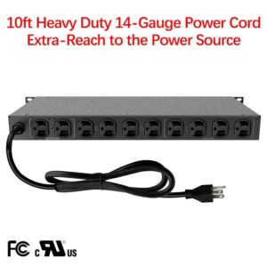 Clear Power 11-Outlet 2160J Rackmount Surge Protector PDU w/LED Lights & 10ft Cord, CPPDU511