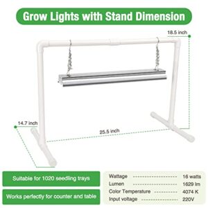 Soligt 2 ft Grow Light for Seed Starting with Stand, Double Tube Warm White Full Spectrum Seedling Grow Light for Indoor Plants, 80 LED Chips, Height Adjustable