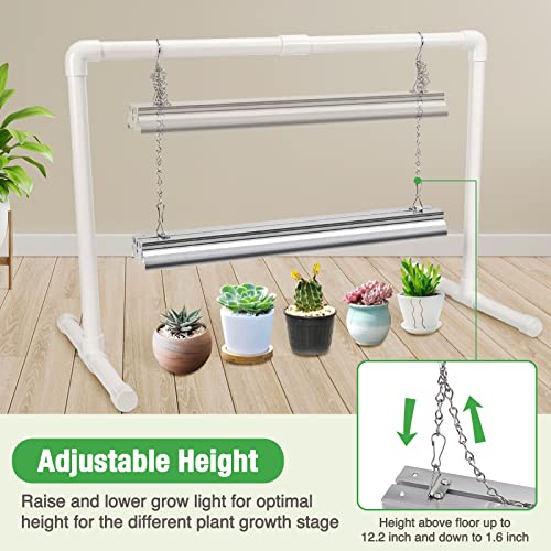 Soligt 2 ft Grow Light for Seed Starting with Stand, Double Tube Warm White Full Spectrum Seedling Grow Light for Indoor Plants, 80 LED Chips, Height Adjustable