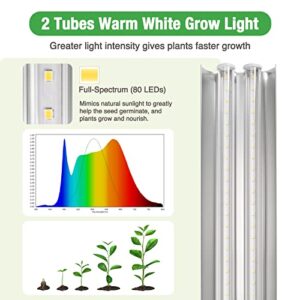 Soligt 2 ft Grow Light for Seed Starting with Stand, Double Tube Warm White Full Spectrum Seedling Grow Light for Indoor Plants, 80 LED Chips, Height Adjustable