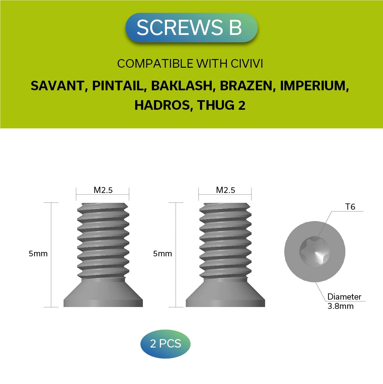 CIVIVI Stainless Steel Pocket Clip Screws CA-12B (Black)