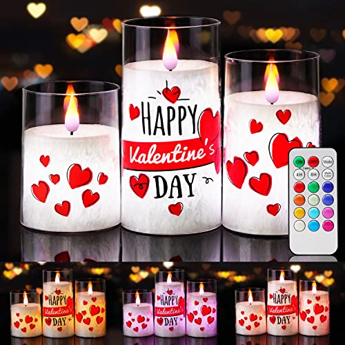 Valentine's Day Candles for Romantic Night, Romantic Candles, Heart Candles, Special Love Gifts for Her, Battery Operated Color Changing Flameless Candles with Remote Control Timer