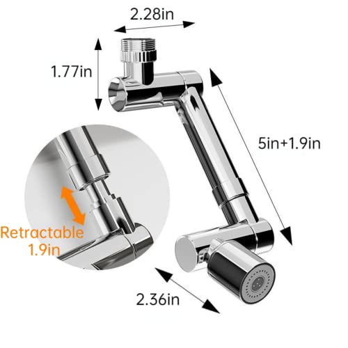 Upgraded 1440° Retractable Swivel Faucet Extender, Copper Robotic Arm Rotatable Faucet, 2 Water Outlet Modes Splash Filter Faucet Aerator for Kitchen Bathroom (1)