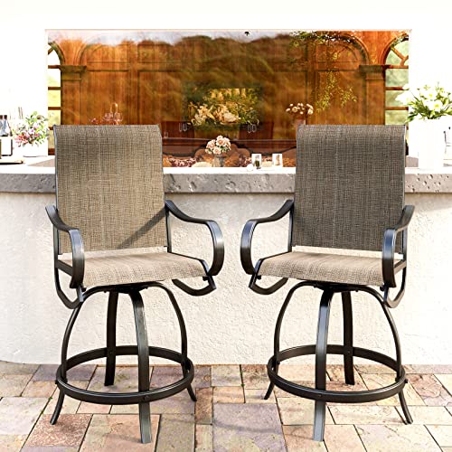 MFSTUDIO Outdoor Bar Stool, Patio Counter Height Sling Fabric Bar Chairs Set of 2, All-Weather Resistant, Brown