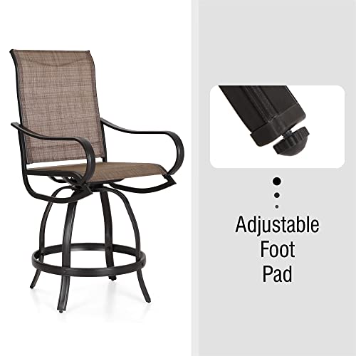 MFSTUDIO Outdoor Bar Stool, Patio Counter Height Sling Fabric Bar Chairs Set of 2, All-Weather Resistant, Brown