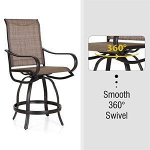 MFSTUDIO Outdoor Bar Stool, Patio Counter Height Sling Fabric Bar Chairs Set of 2, All-Weather Resistant, Brown