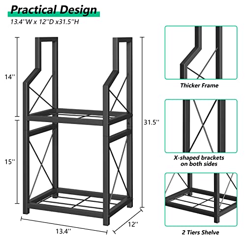 Small Firewood Rack Holder for Indoor Fireplace, 2-Tier Fire Wood Log Storage Rack Stacker Stand, Strong and Durable for Outdoor Patio, Fire Pit, Stove, Black