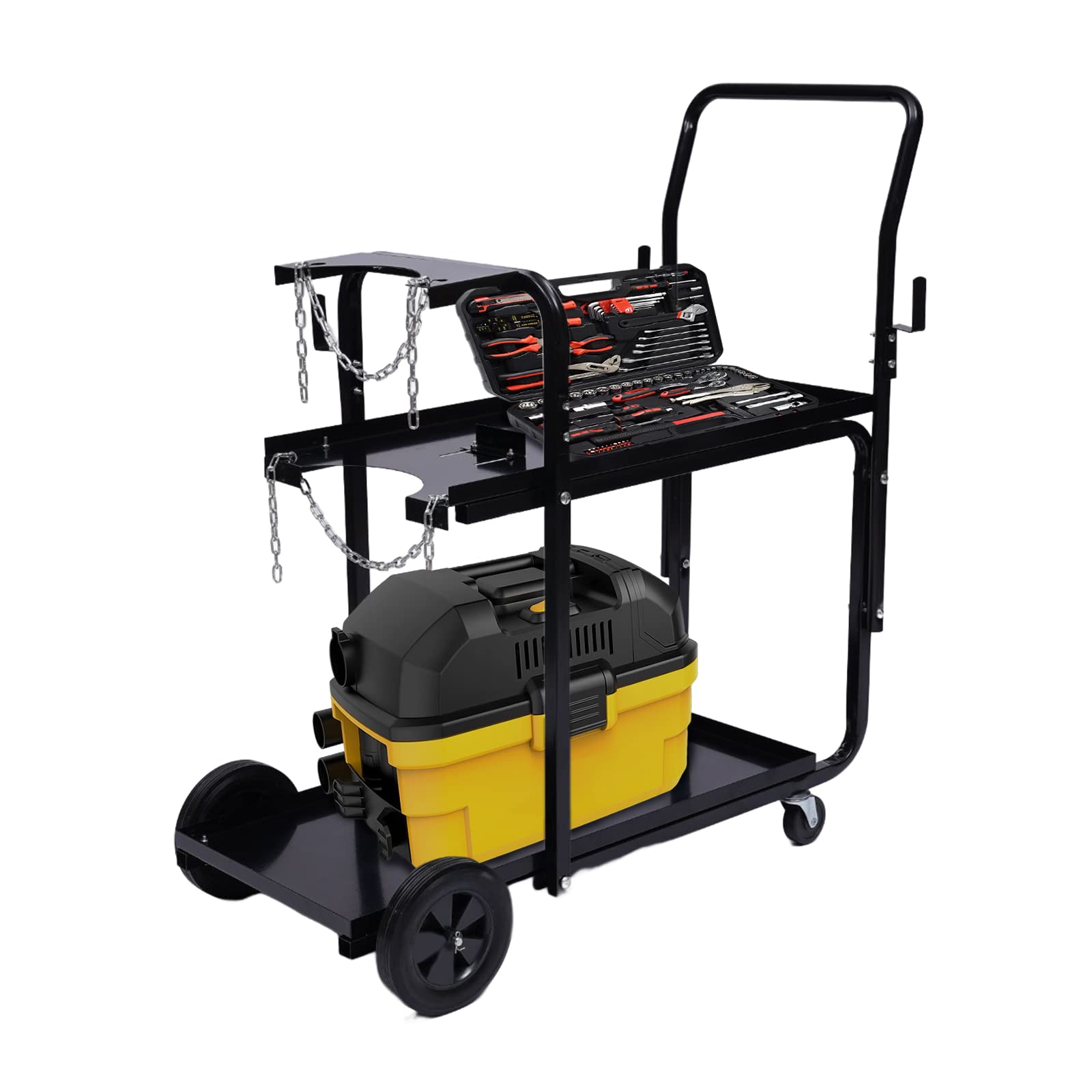 2-Tier Welding Cart Welder Portable Heavy Duty Dual Cylinder Rack &Welding Cart for Plasma Cutter Arc Mobile Design Welder Stand Storage with Tank Storage Trolley Workshop Organizer