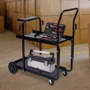 2-Tier Welding Cart Welder Portable Heavy Duty Dual Cylinder Rack &Welding Cart for Plasma Cutter Arc Mobile Design Welder Stand Storage with Tank Storage Trolley Workshop Organizer