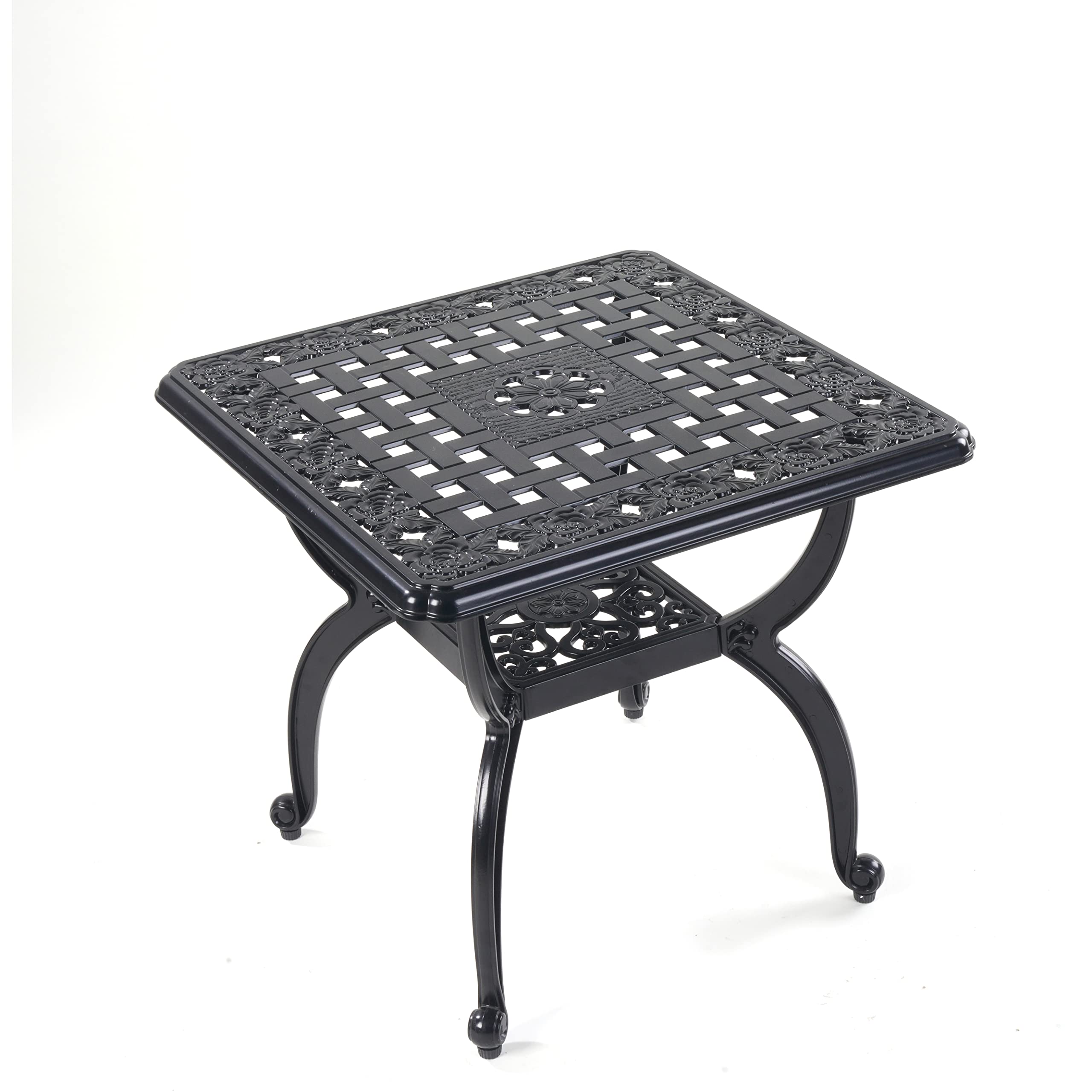 Mandolin Outdoor Patio Table,Rust -Resistant Cast Aluminum Side Table,Weather Resistant End Table，Coffee Table， Perfect for Patio, Backyard Or Garden. (Aluminum Square, Black)