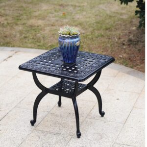 Mandolin Outdoor Patio Table,Rust -Resistant Cast Aluminum Side Table,Weather Resistant End Table，Coffee Table， Perfect for Patio, Backyard Or Garden. (Aluminum Square, Black)