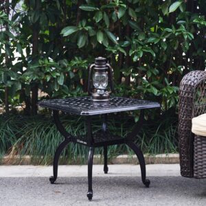 Mandolin Outdoor Patio Table,Rust -Resistant Cast Aluminum Side Table,Weather Resistant End Table，Coffee Table， Perfect for Patio, Backyard Or Garden. (Aluminum Square, Black)