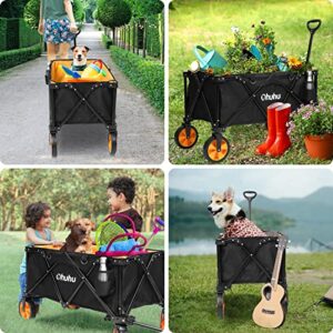 Ohuhu Collapsible Folding Wagon Cart: Extra Reinforced Foldable Wagons with 400 LB Capacity Heavy Duty Utility Outdoor Grocery Shopping Carts with Removable Wheels & 2 Drink Holders for Camping Picnic