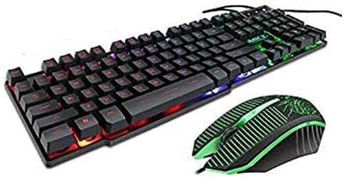 LLEURE Gaming Keyboard Rainbow Keyboard + Mouse,Desktop Notebook Floating Keycap Backlit Gaming Mouse and Keyboard,104 Key USB Wired Keyboard,Illuminated Keypad