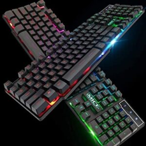 LLEURE Gaming Keyboard Rainbow Keyboard + Mouse,Desktop Notebook Floating Keycap Backlit Gaming Mouse and Keyboard,104 Key USB Wired Keyboard,Illuminated Keypad