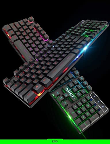 LLEURE Gaming Keyboard Rainbow Keyboard + Mouse,Desktop Notebook Floating Keycap Backlit Gaming Mouse and Keyboard,104 Key USB Wired Keyboard,Illuminated Keypad