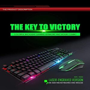 LLEURE Gaming Keyboard Rainbow Keyboard + Mouse,Desktop Notebook Floating Keycap Backlit Gaming Mouse and Keyboard,104 Key USB Wired Keyboard,Illuminated Keypad