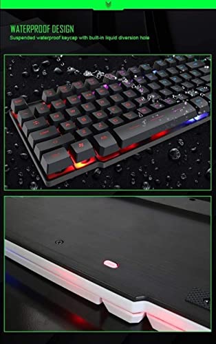 LLEURE Gaming Keyboard Rainbow Keyboard + Mouse,Desktop Notebook Floating Keycap Backlit Gaming Mouse and Keyboard,104 Key USB Wired Keyboard,Illuminated Keypad